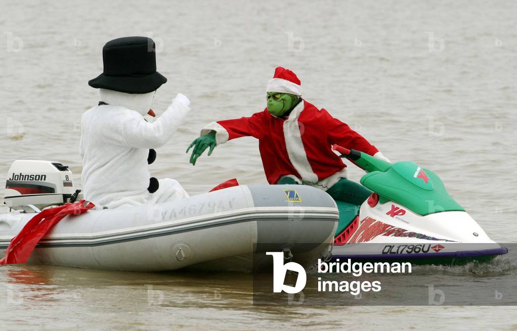Image of The Grinch speeds on his jet-ski on the Potomac River