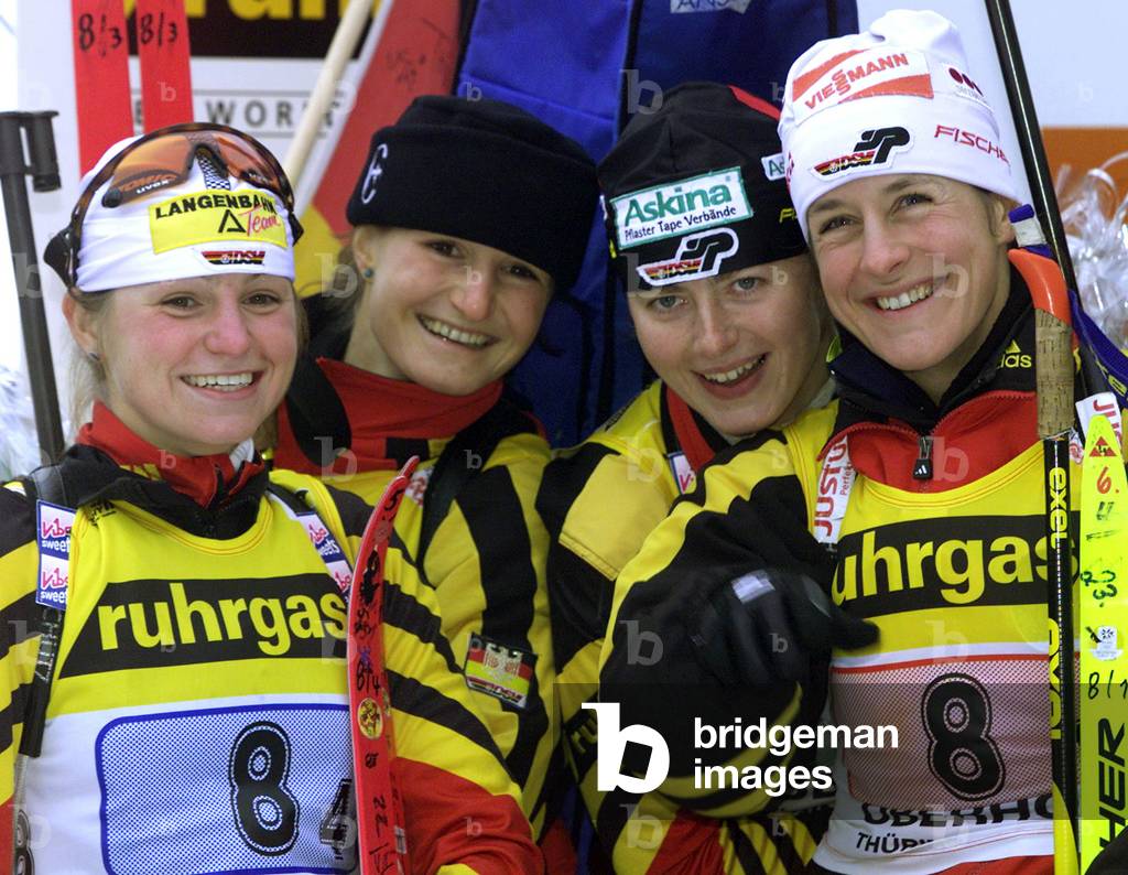 Image of Germany's first placed (L-R) Andrea Henkel, Katja Beer, Katrin