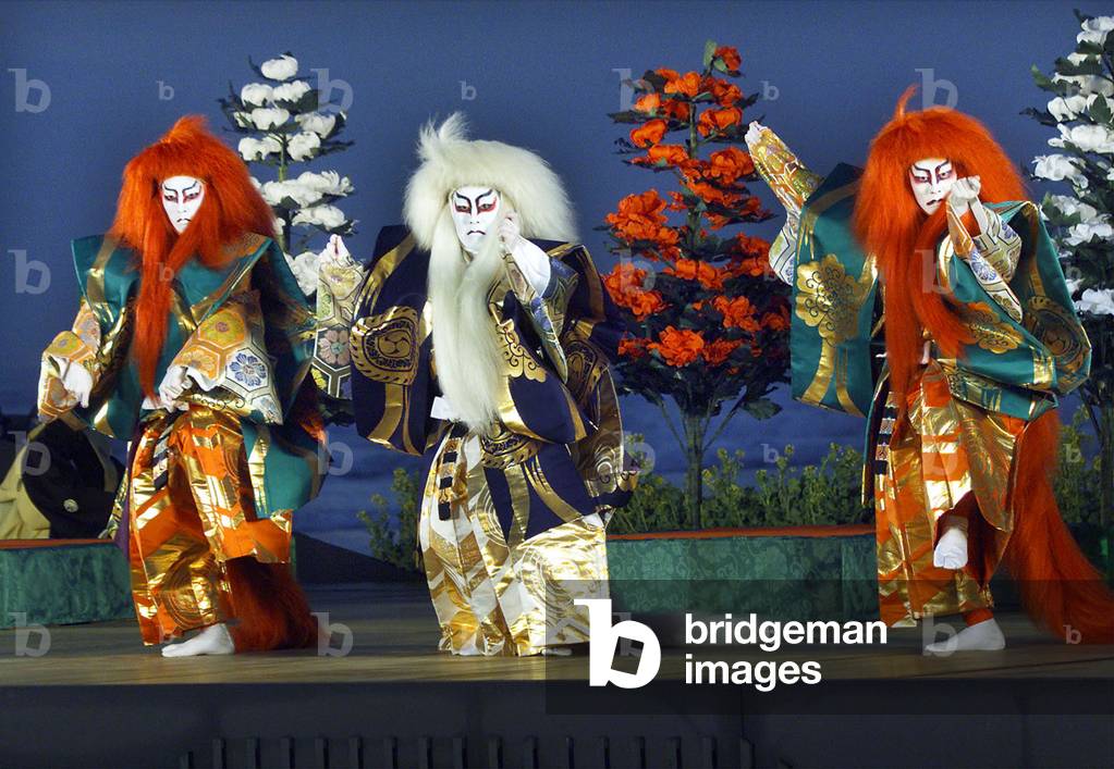 Image of JAPANESE KABUKI THEATRE ACTOR KANKURO NAKAMURA PERFORMS WITH SONS IN