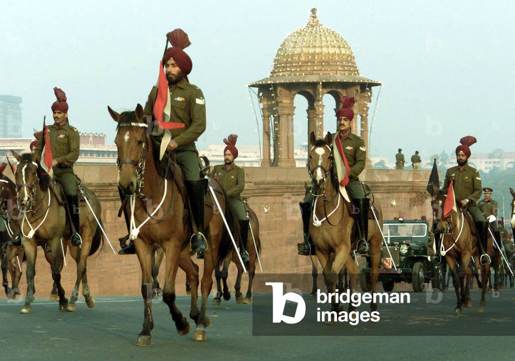 Image of BODYGUARDS OF THE INDIAN PRESIDENT LEAVE AFTER A REHEARSAL IN