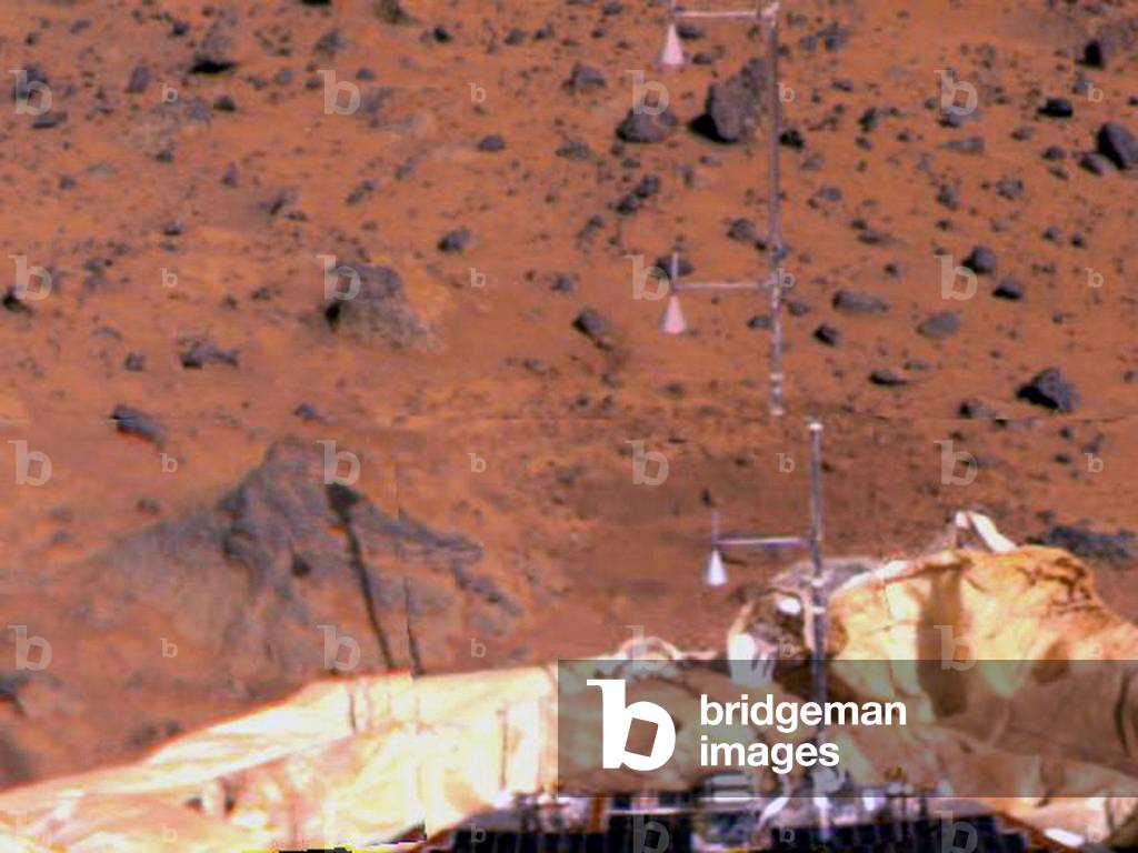 Image of MARS PATHFINDER IMAGE SHOWING MAST AND WINDSOCK INSTRUMENTS ...