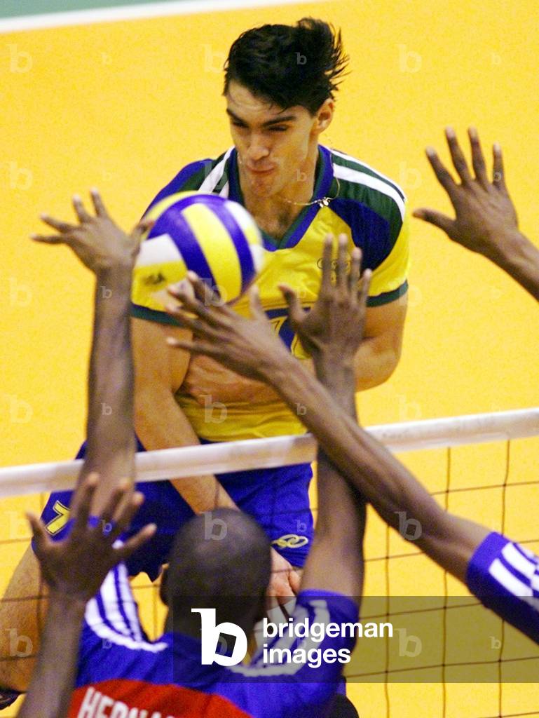 Image of BRAZIL VS CUBA VOLLEYBALL ACTION AT PANAM GAMES IN WINNIPEG,
