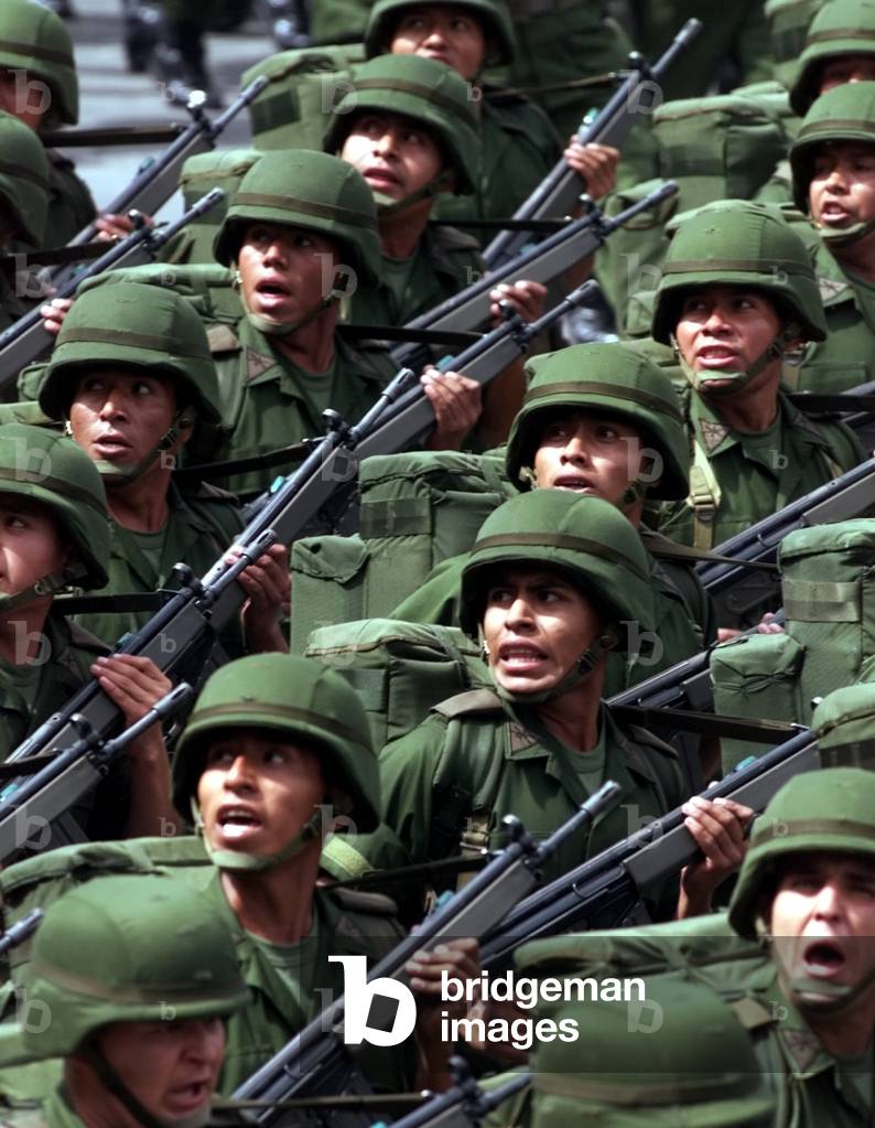Image of Mexican soldiers gesture as they march past before [President ...