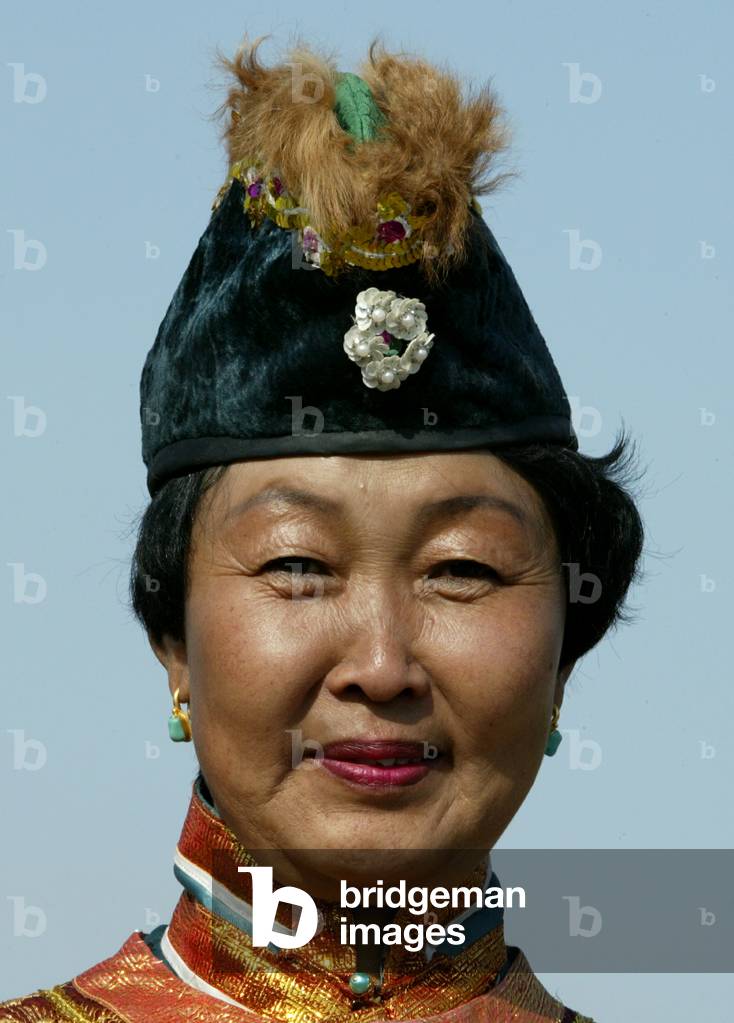 Image of MONGOLIAN WEARS TRADITIONAL HEADGEAR DURING NAADAM FESTIVAL IN ...