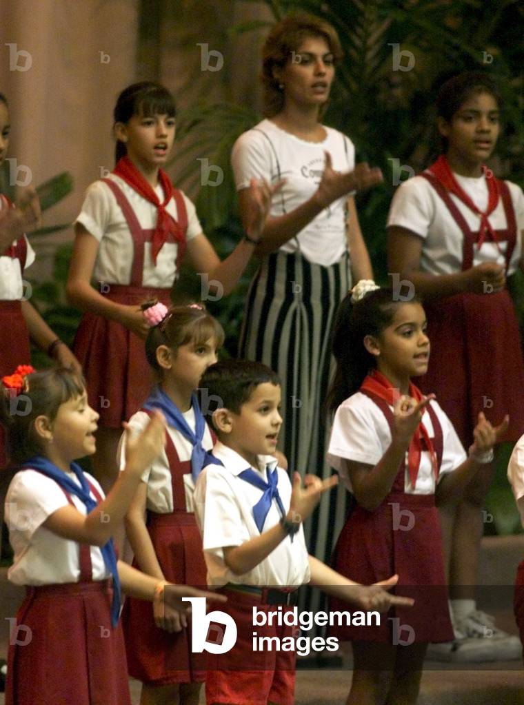 Image of DEAF CUBAN SCHOOLCHILDREN GESTURE DEMANDING THE RETURN OF ...