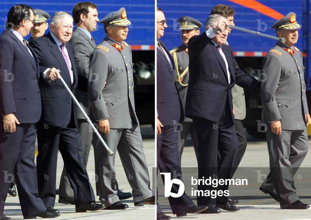 Image of A combo shows former dictator of Chile Augusto Pinochet (C)