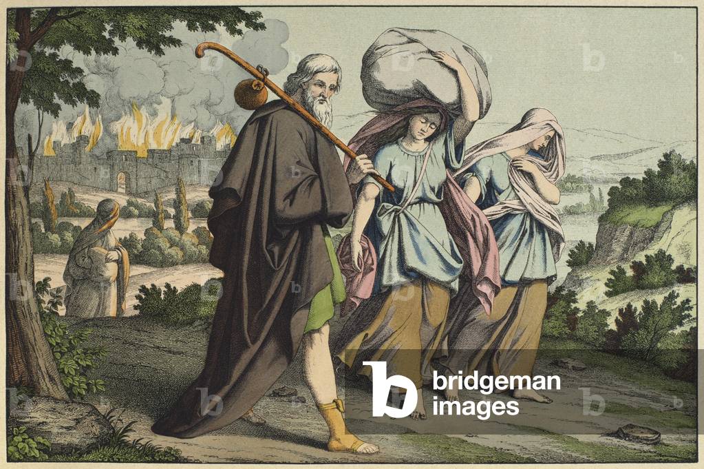Image of Lot and his daughters fleeing, from 'L'Ancien Testament ...