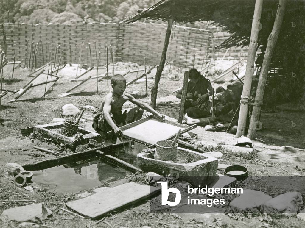 Image of Paper making in Monyul, Tibet, 1935 (b/w photo) by Kingdon ...