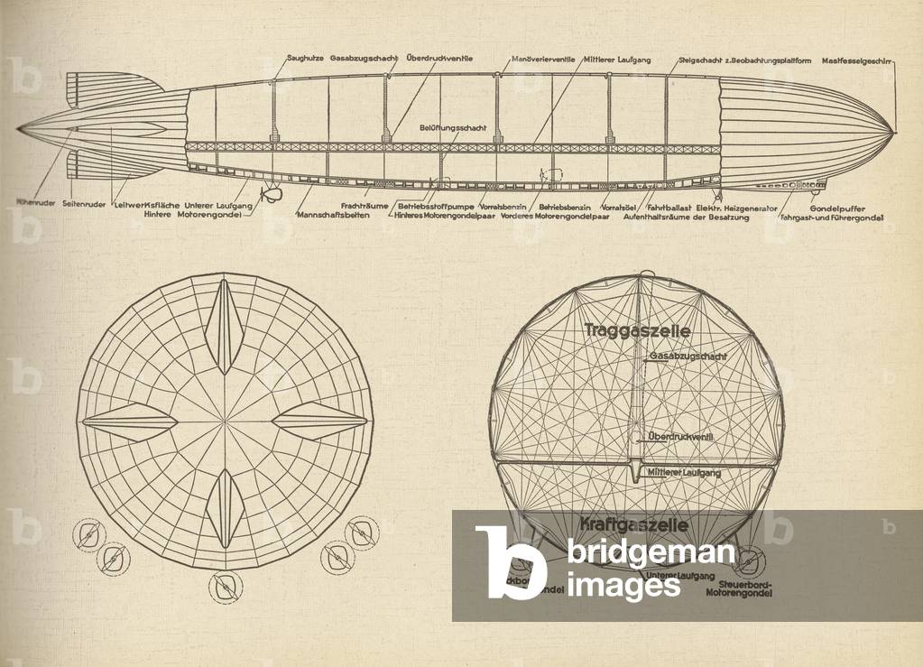 Diagram of the interior of LZ 127 Graf Zeppelin, 1932 (lithograph) by German School, (20th century)