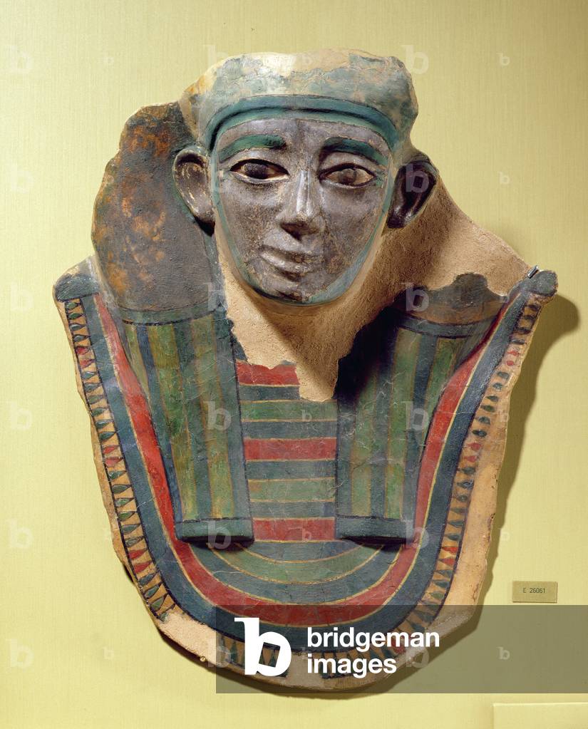 Image of Mummy mask, from Mirgissa (stuccoed and painted plaster) by ...