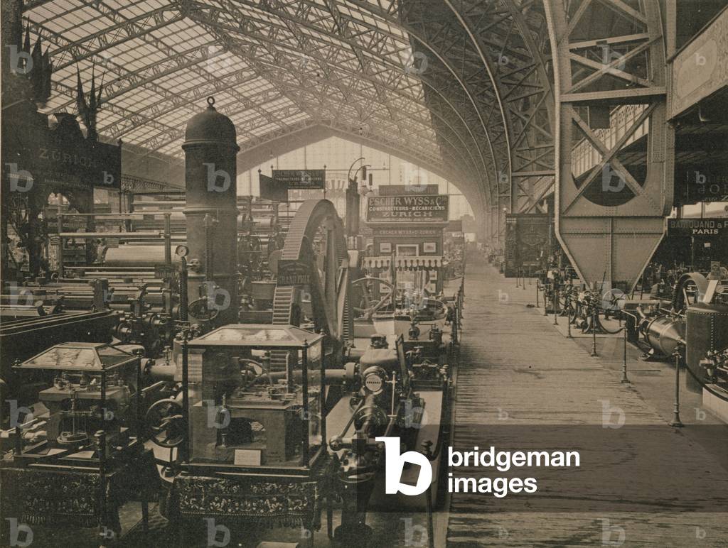 Image of Interior view of the machinery hall, from 'L'Album de l ...