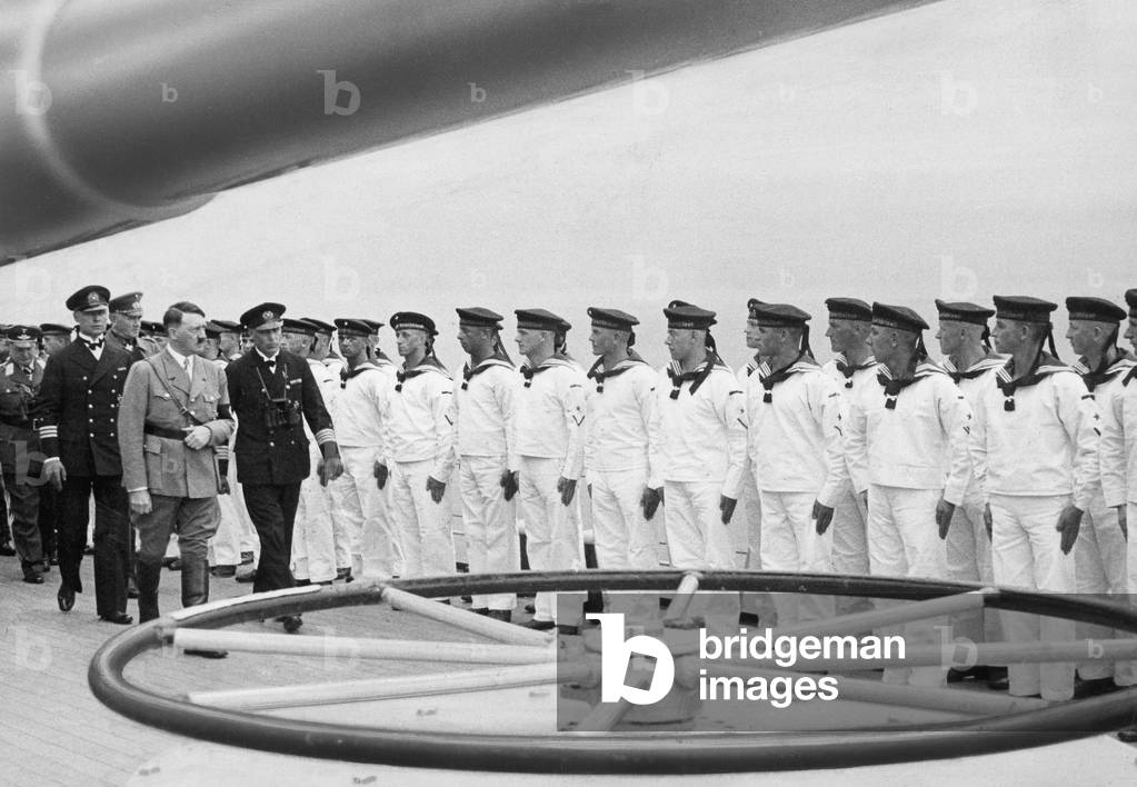 Image of Adolf Hitler during a naval inspection on board the German
