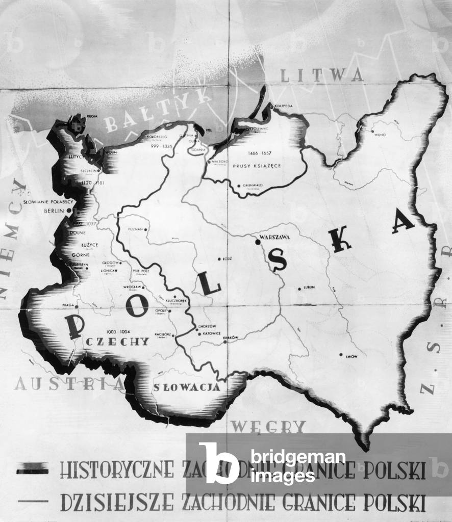 Image of Map showing the historic borders of Poland (litho) by Polish ...