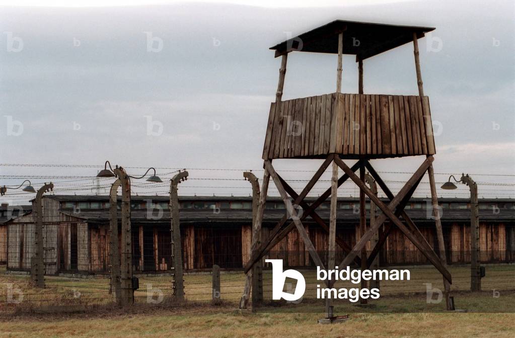 Image of Watch tower by the fence of Auschwitz Concentration Camp ...