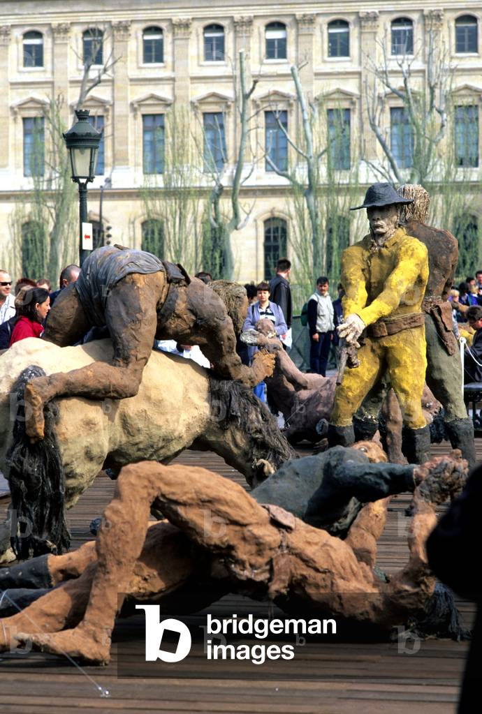 Image of Sculpture exhibition by Ousmane Sow on the Bridge of Arts, by ...