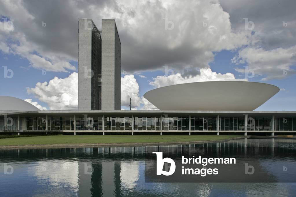 Image of The two inverted domes of the Congress in Brasilia (Brazil ...