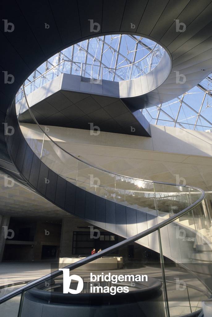 Image of The staircase of the Louvre pyramid in Paris, Hall Napoleon ...