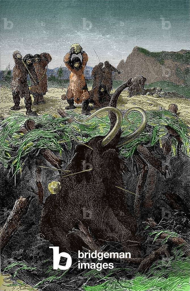 Image of Prehistory: The mammoth hunt in the Stone Age.