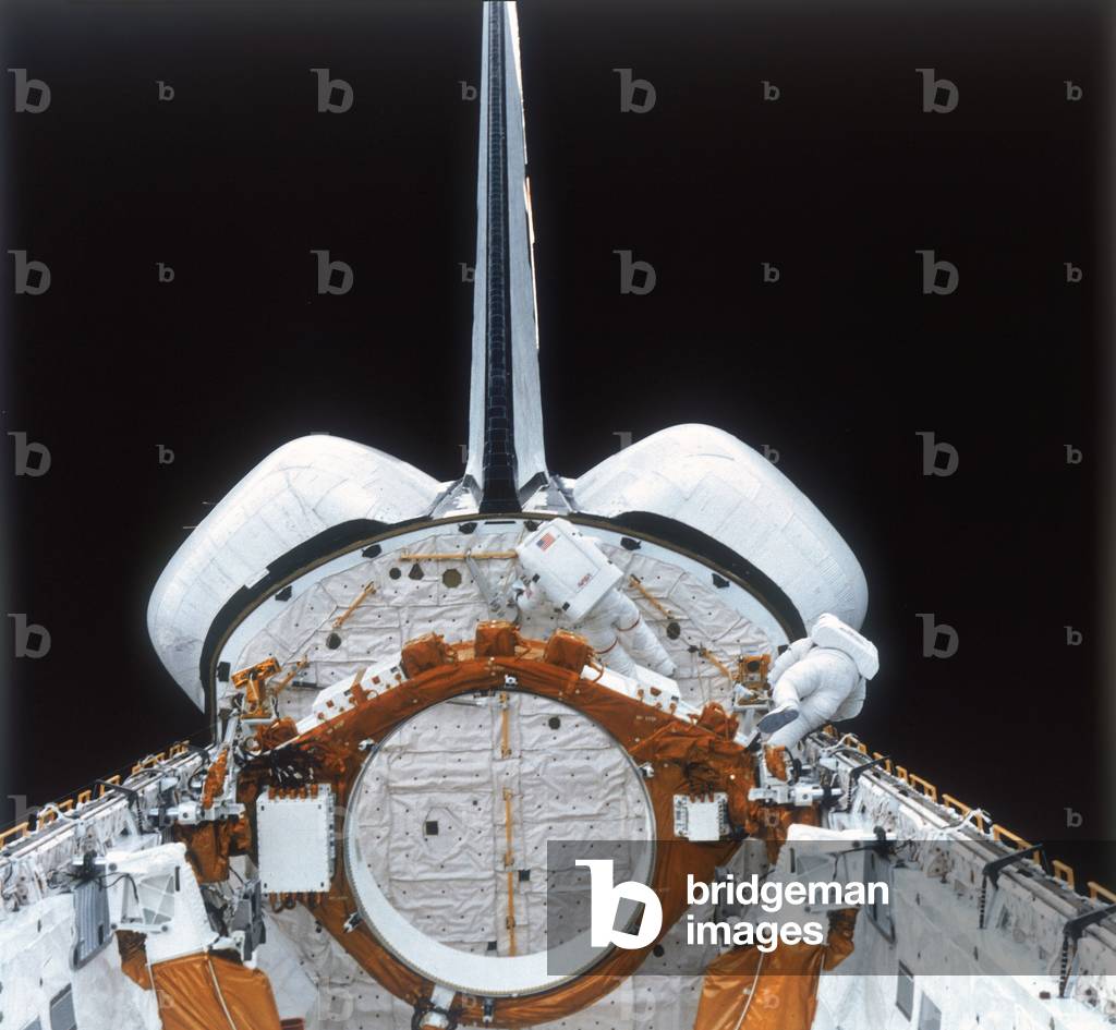 Image of Manned Space Flight, USA, Shuttle Space Shuttle astronauts on EVA,