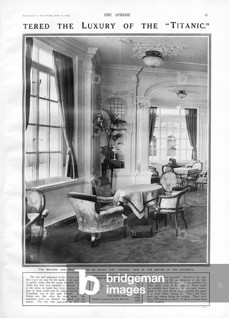 Image of Luxury Room on RMS Titanic. Photograph of the Reading and