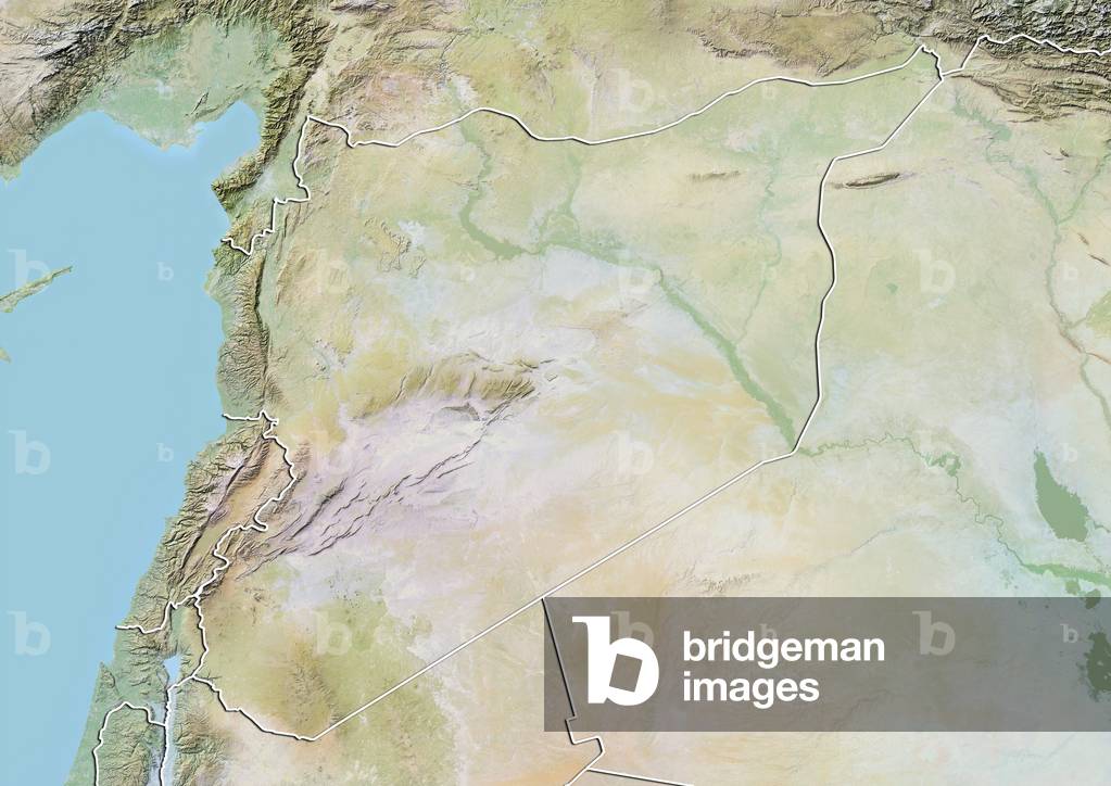 Image of Relief map of Syria (with border). This image was compiled