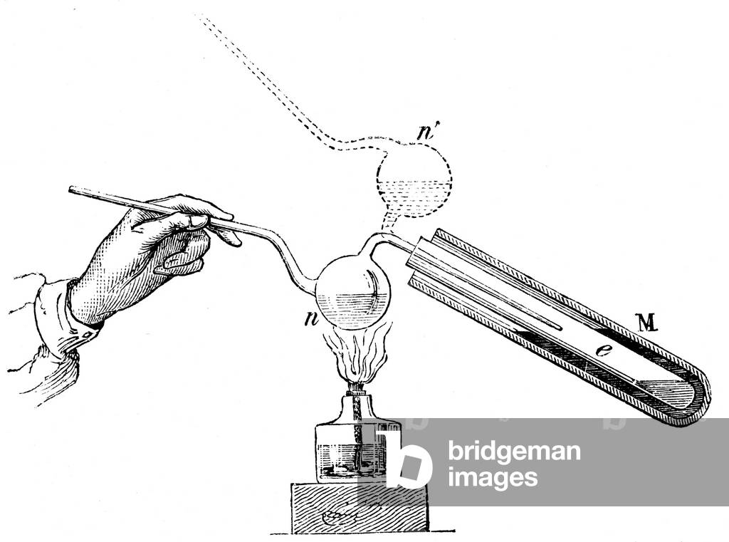 Image of Engraving depicting a science experiment using a flame to heat