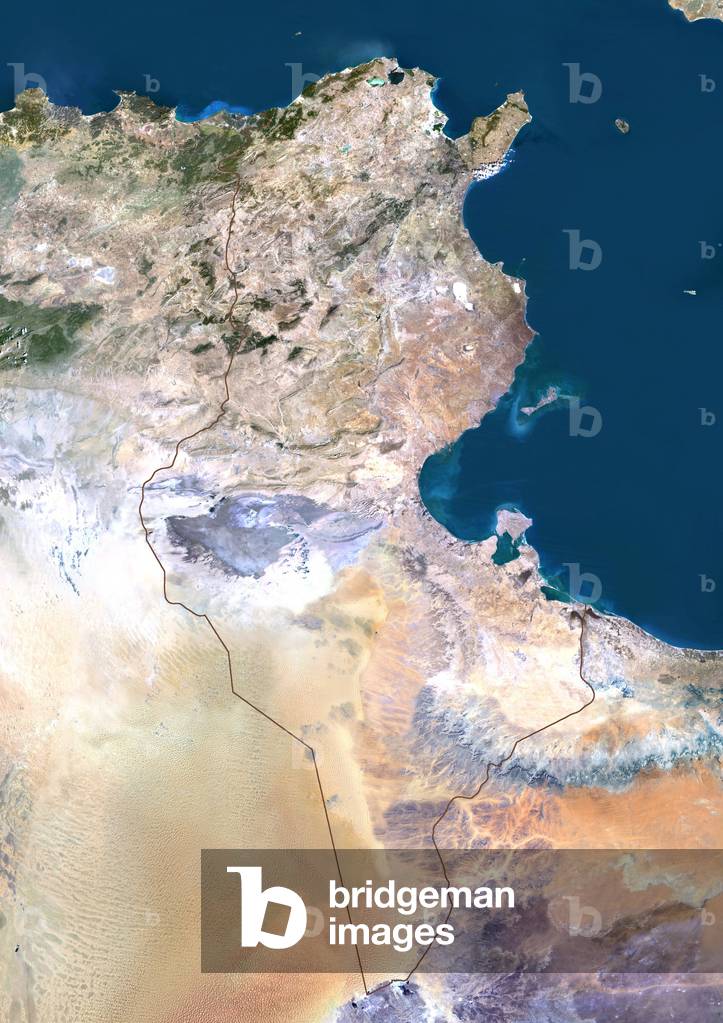 Image of Tunisia, True Colour Satellite Image With Border. Tunisia ...