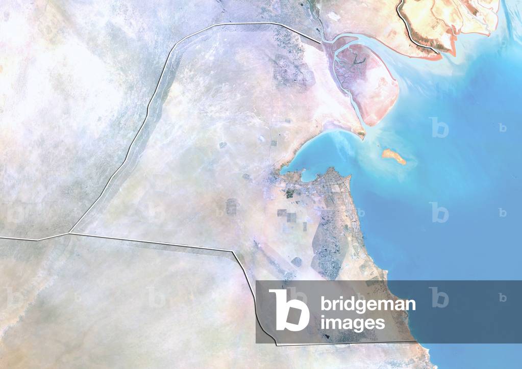 Image of Satellite view of Kuwait with Bump Effect (with border). This