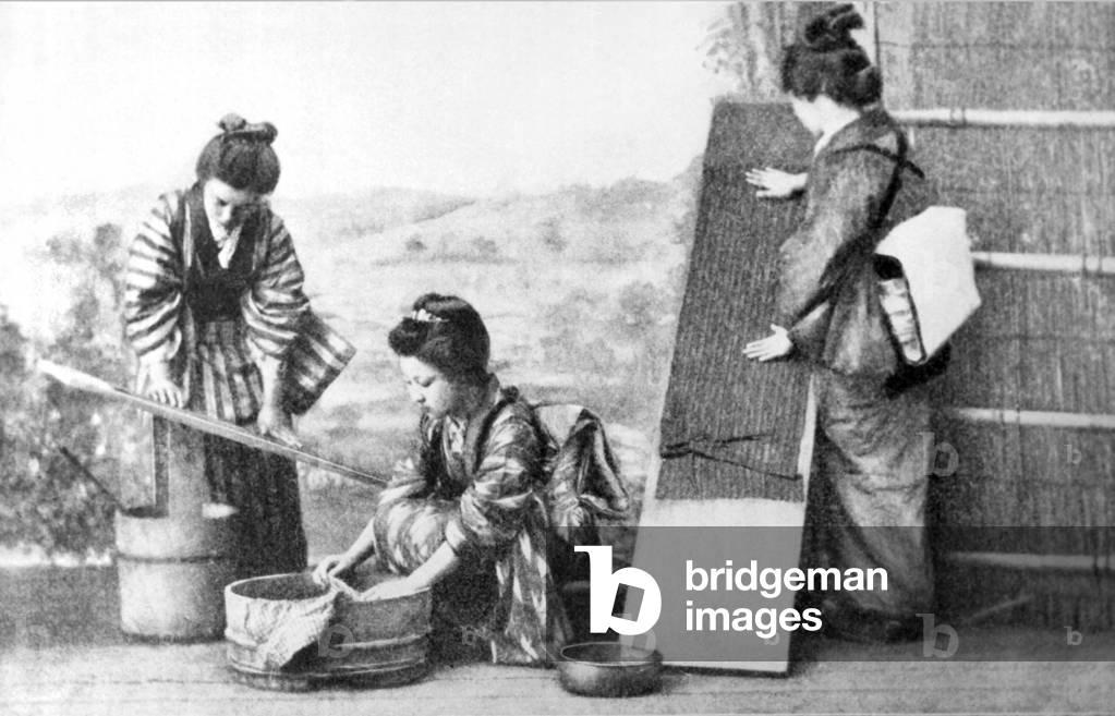 Image of Japanese Women Doing Laundry - Japan : c. 1890