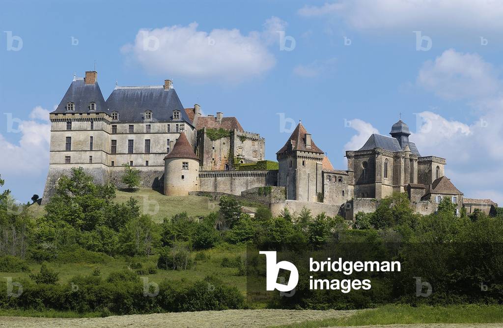 Image of France, Perigord, Chateau de Biron, fortified walls of castle with