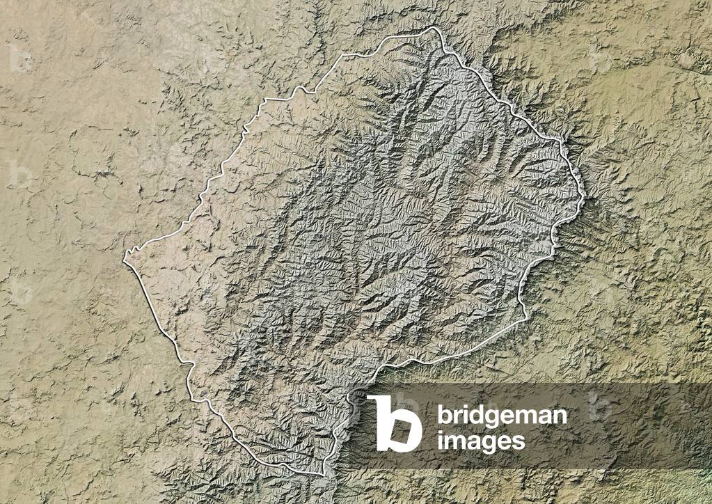 Image of Relief map of Lesotho (with border). This image was compiled