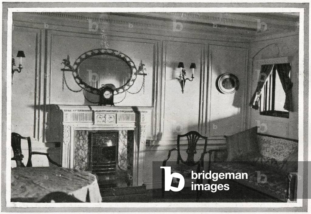 Image of A private suite on the Titanic, showing a marble fireplace by ...
