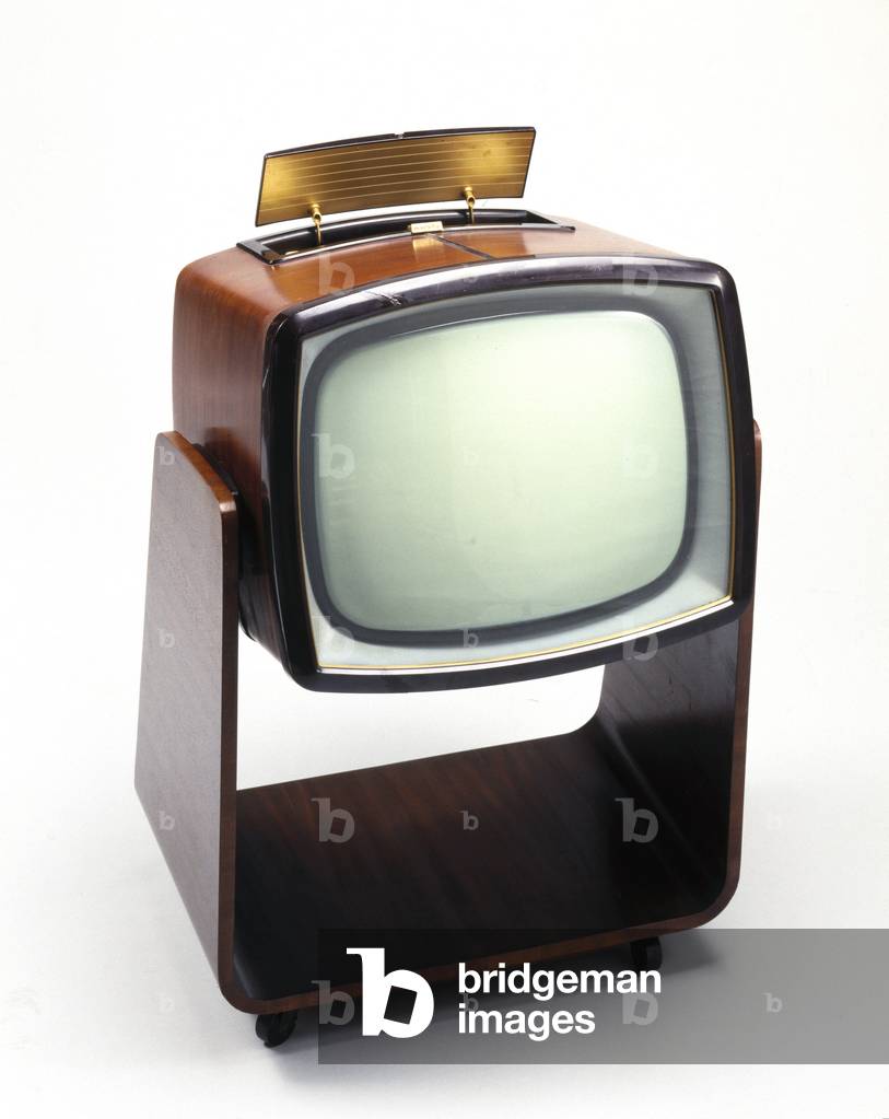 Image of Murphy television receiver on castered trolley, model V310C, 1958