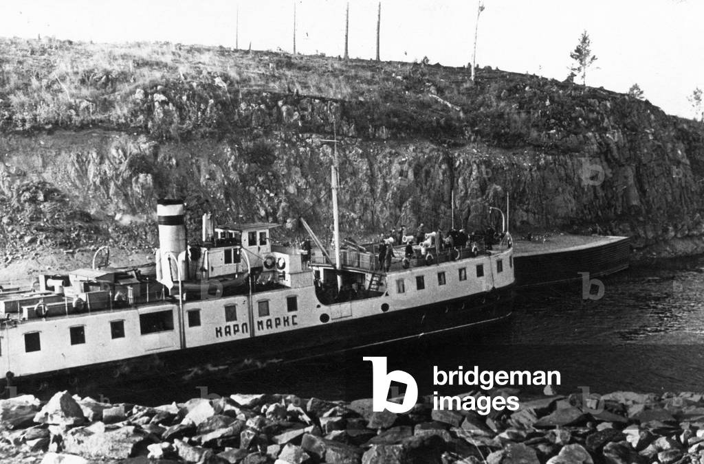 Image of The Stalin White Sea-Baltic (Belomar) Canal, 1935. A boat ""The