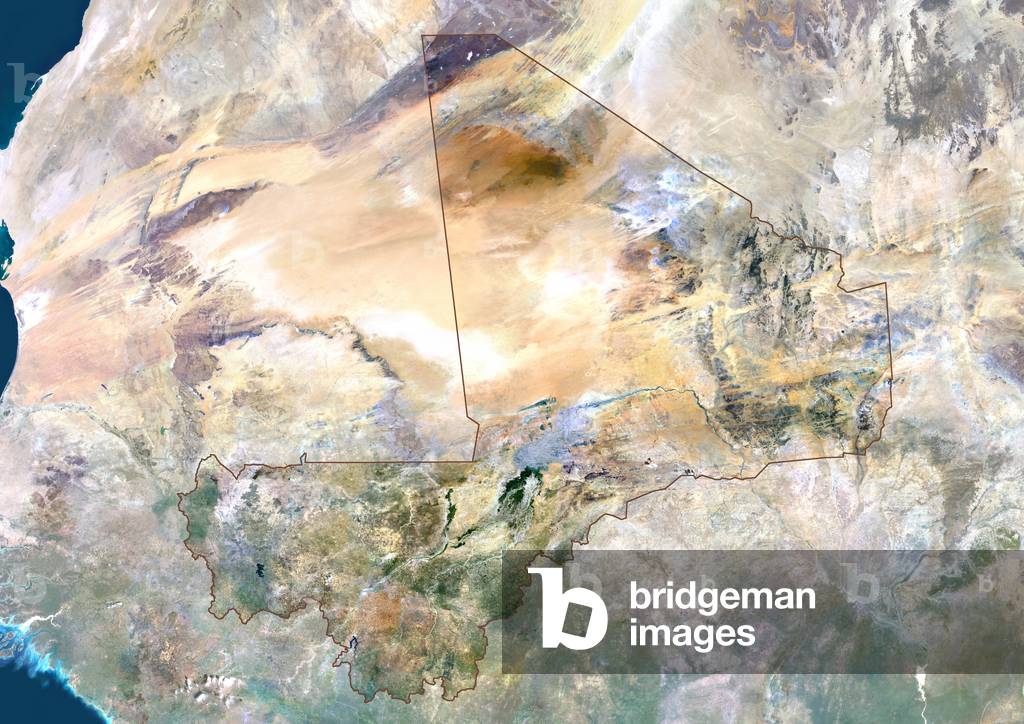 Image of Mali, Africa, True Colour Satellite Image With Border And Mask.