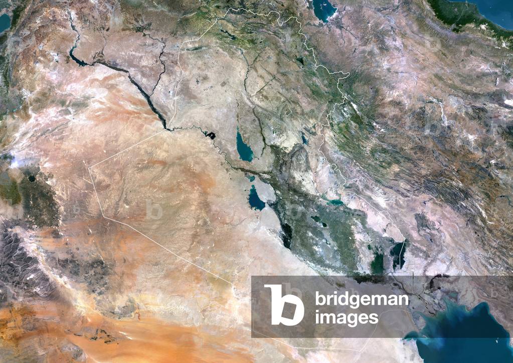 Image of Iraq, True Colour Satellite Image With Border. Iraq, true colour