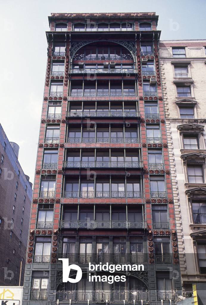 Image of USA, New York City, Manhattan, SoHo, Singer Building, low angle