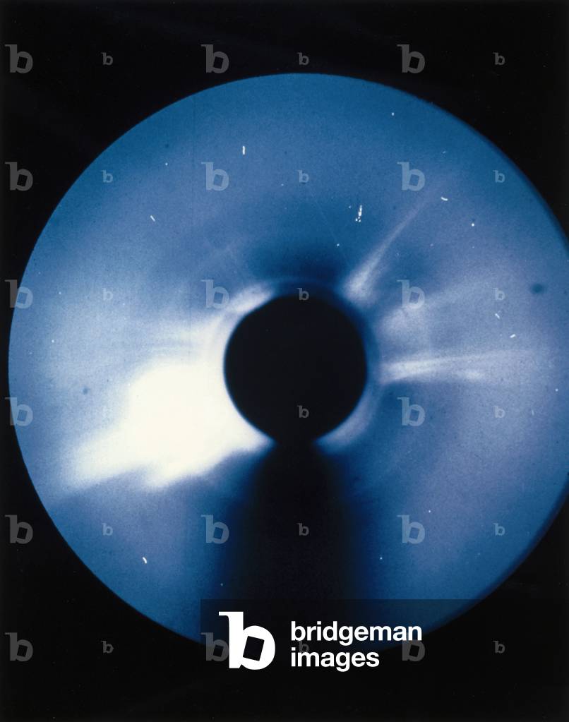 Image of Solar coronal transient in helium 3 light, photographed by Skylab,