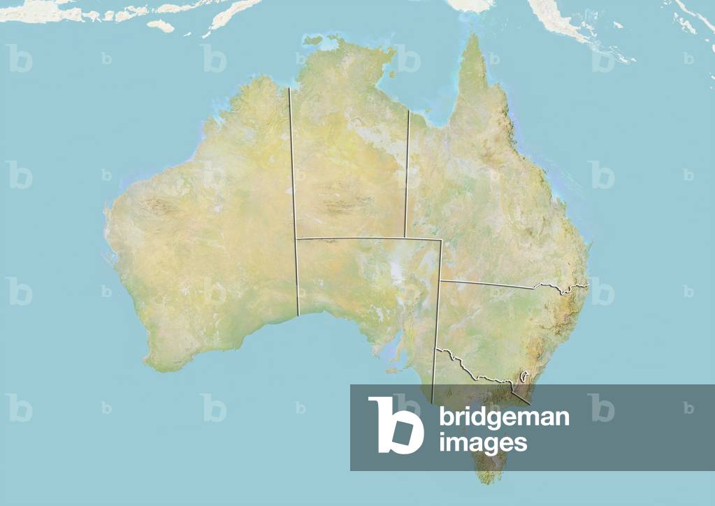 Image of Relief map of Australia with boundaries of States. This image