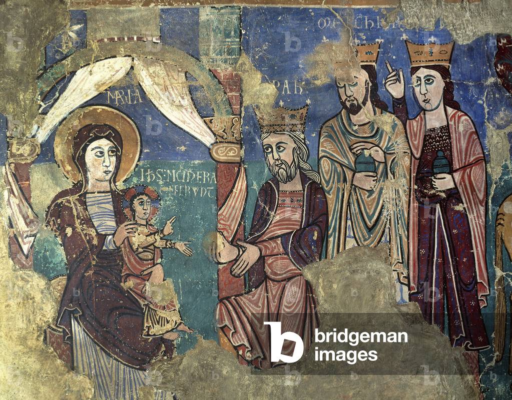 Image of The Epiphany. Romanic wall painting (XII Century).