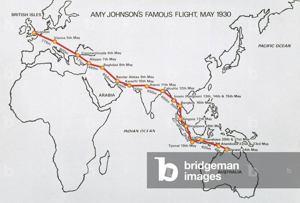 Image of Amy Johnson's flight route, May 1930