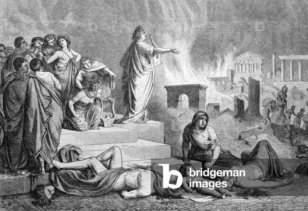 Image of Nero during the burning of Rome, Italy, historical engraving, 1888