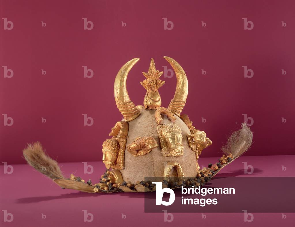 Image of Asante helmet worn by officials, from Ghana (gold and animal ...
