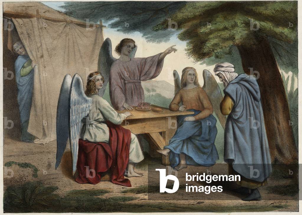 Image of Visit of the Three Angels to Abraham: Abraham learns that by ...