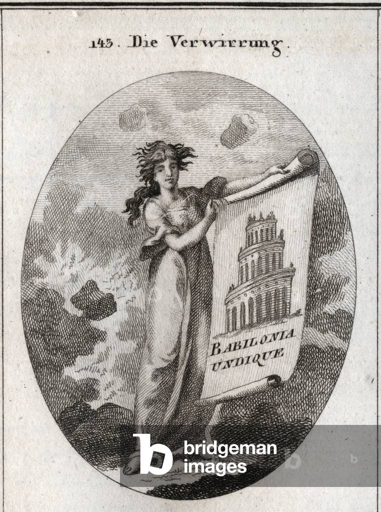 Image of Allegory of confusion holding a drawing representing the Tower ...