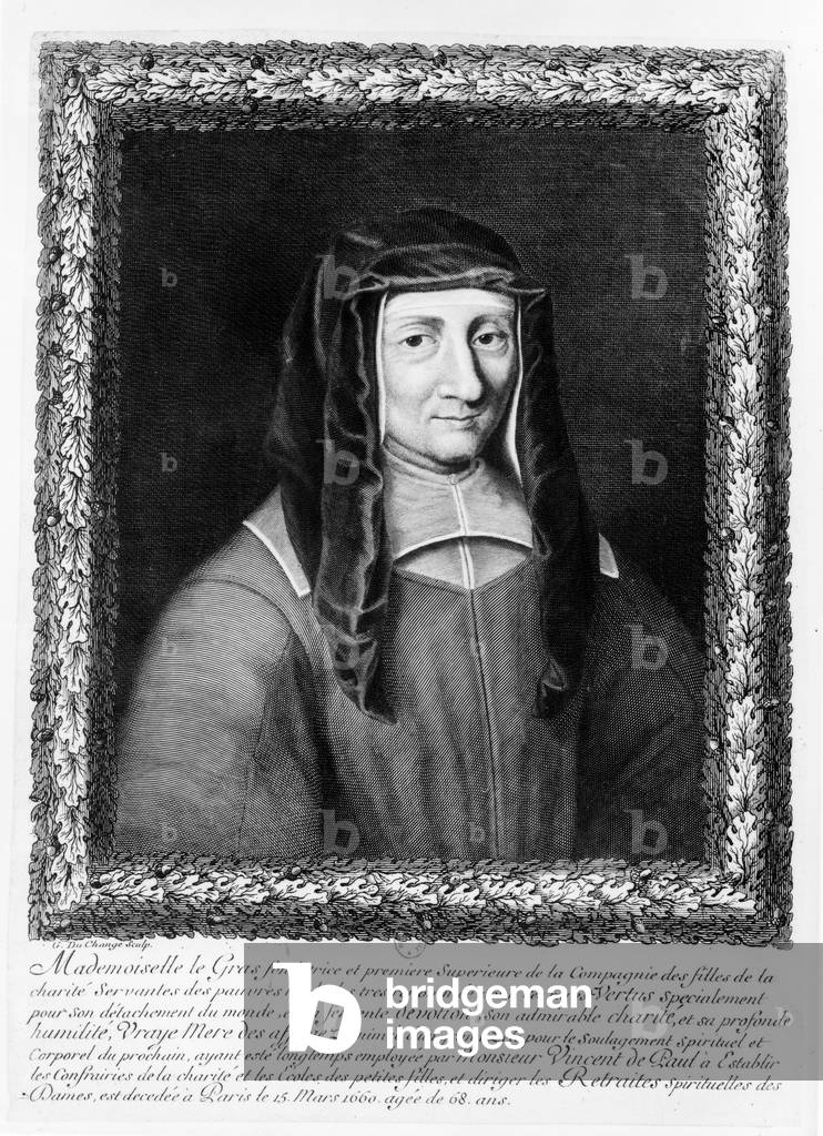 Image of Portrait of Louise de Marillac (engraving) by Duchange ...