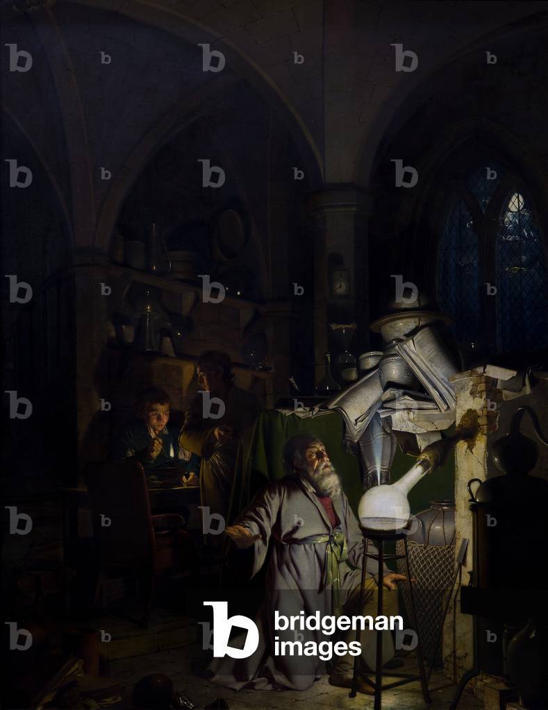 Image of The Alchemist discovering phosphorus, 1771 (oil on canvas) by ...