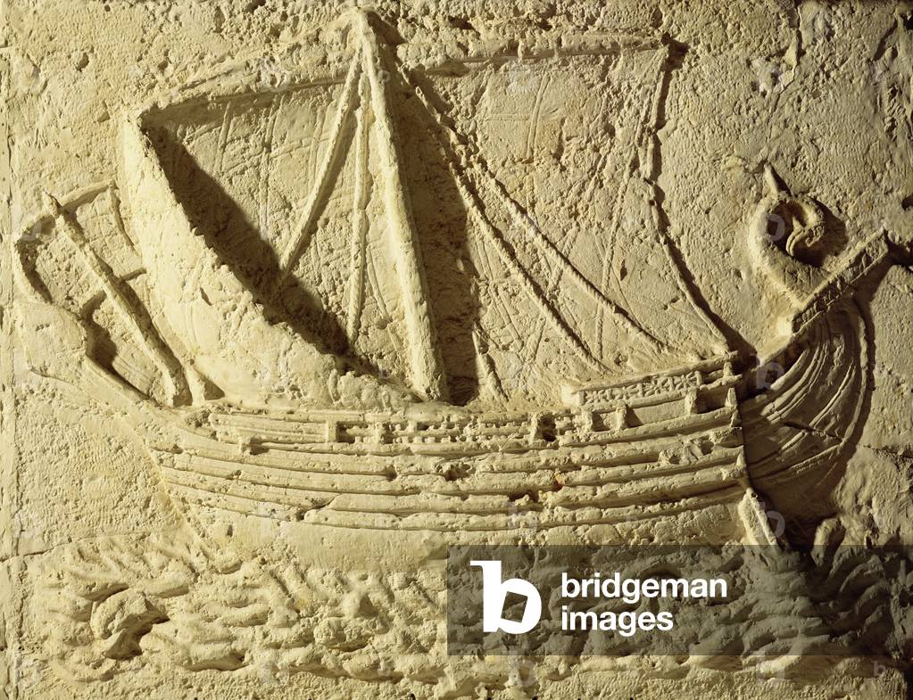 Image of Detail of a relief of a boat, from a sarcophagus by Roman ...