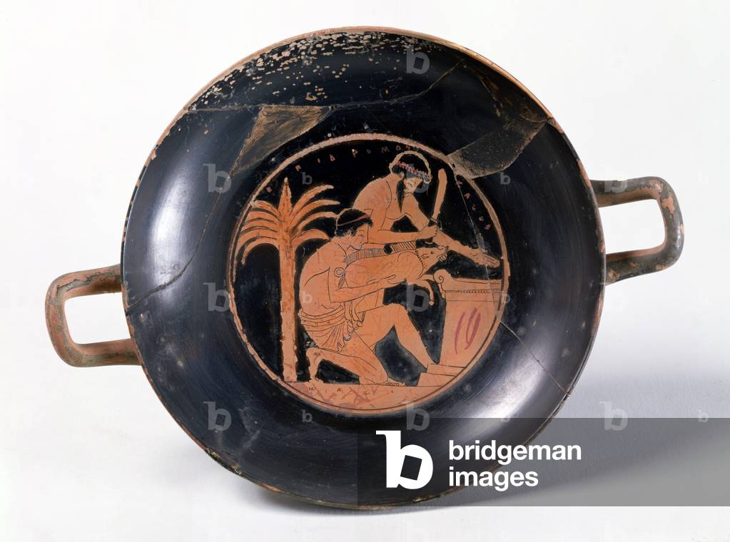 Image of Attic red-figure cup depicting the sacrifice of a young boar, by Epidromos Painter, (fl ...