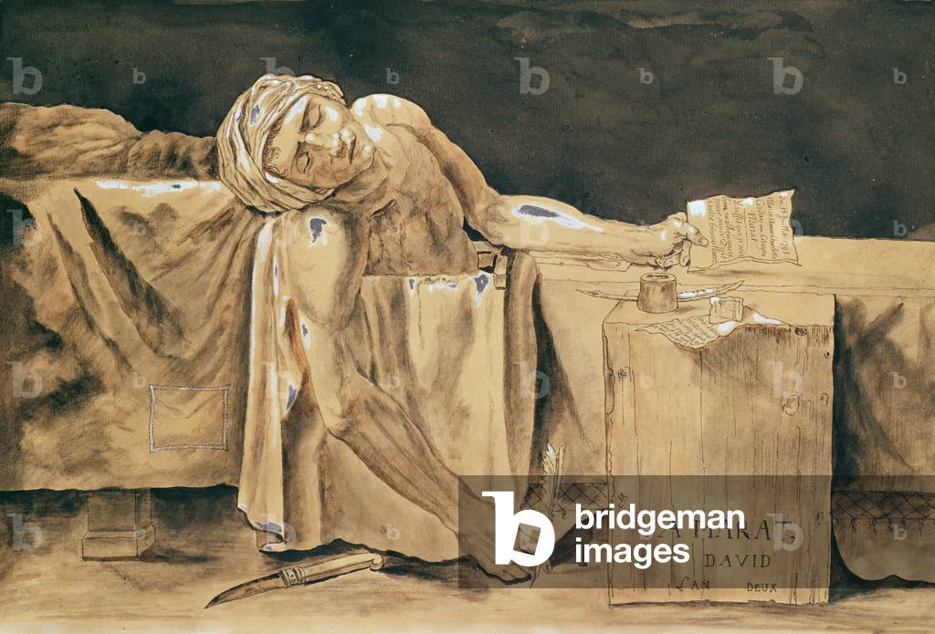 Image of The Death of Marat, 1793 (pen & ink and watercolour by David ...